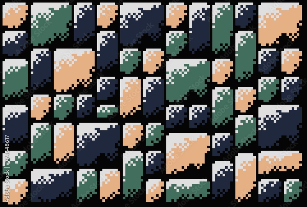 Pixel Art - Dungeon texture tile pattern. Green, yellow and blue stone ...