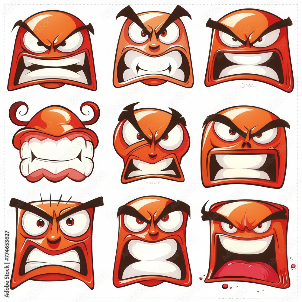 Clipart illustration with various types of angry face on a white ...