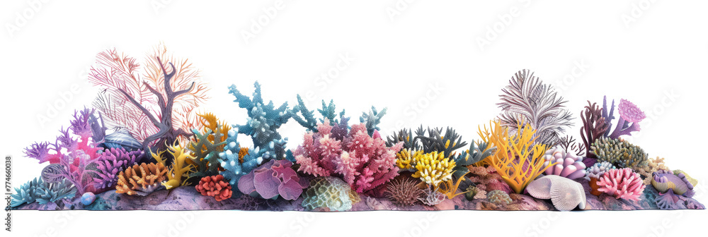 Set of coral reefs cut out isolated on white background. Stock ...