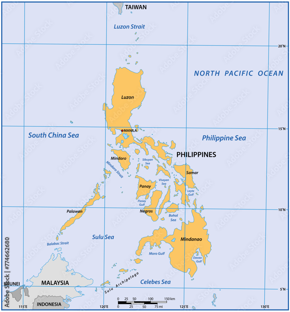 Simple overview map of the Asian island state of the Philippines Stock ...