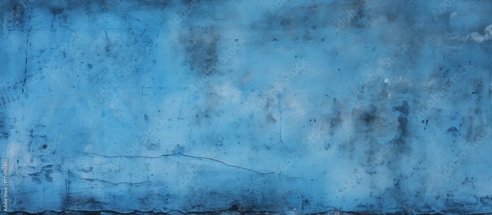 A weathered blue wall shows a prominent crack running through it, with ...