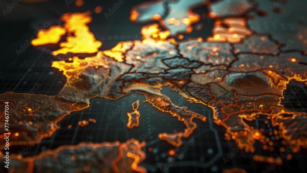 Detailed close-up of an interactive map of Europe displaying countries ...