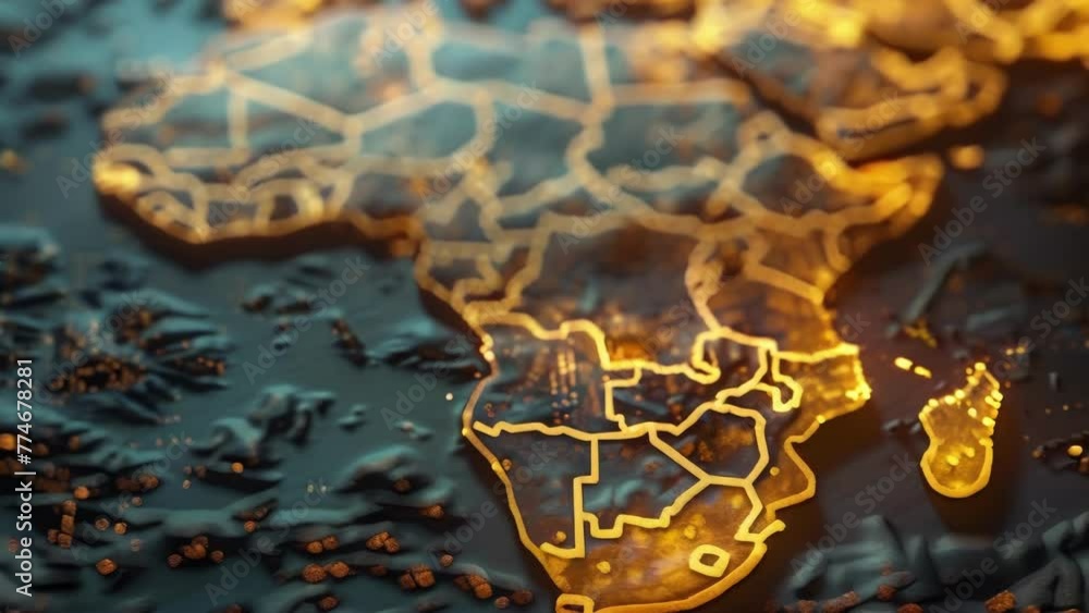 Close up view of an interactive map of Africa covered in rain, showing ...
