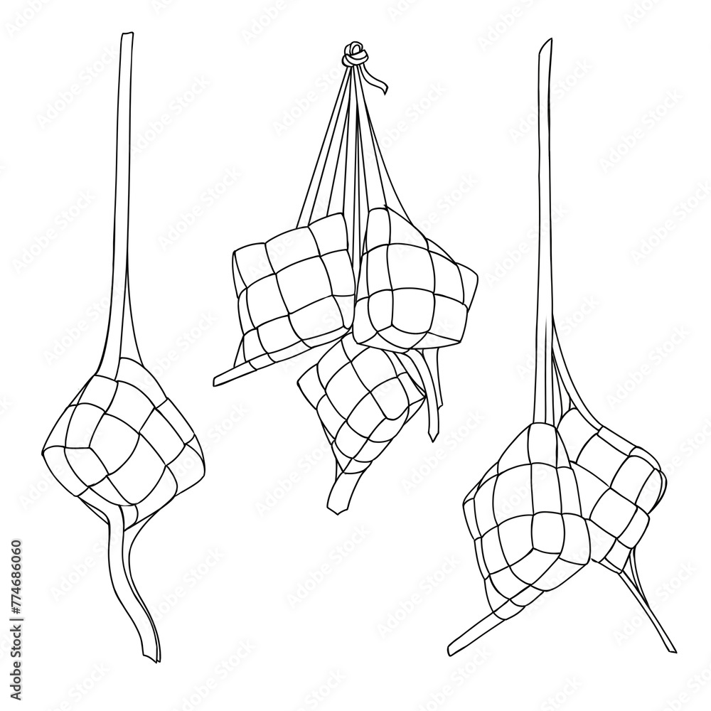 line art illustration Hanging Ketupat in white background suitable for ...