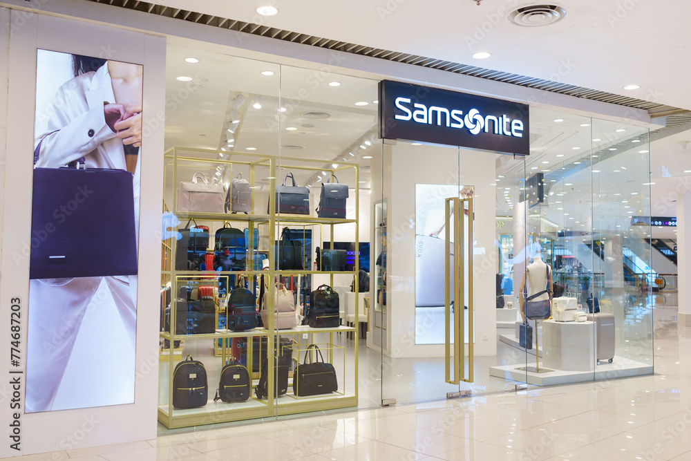 PENANG, MALAYSIA - 28 FEB 2024: Store front view of Samsonite luggage ...