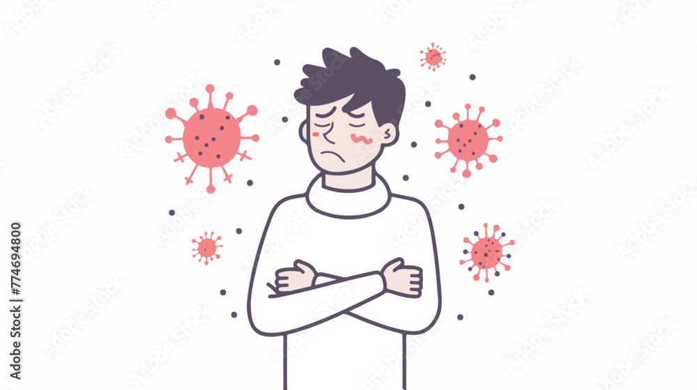 Virus concept cartoon man with fever icon over white background Stock ...