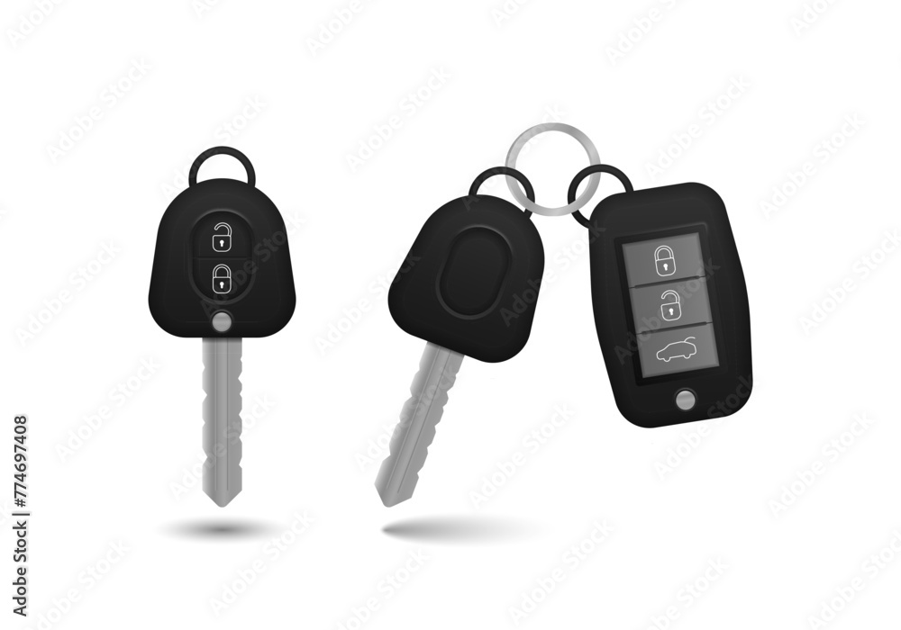 Set of electronic car key front and back view and alarm system ...