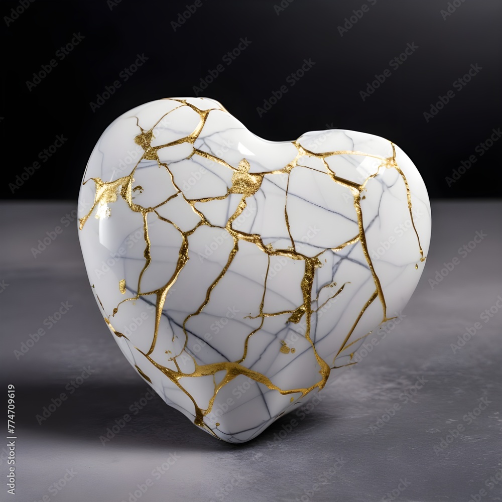 Kintsugi Upcycled white porcelain ceramic heart with golden cracks ...