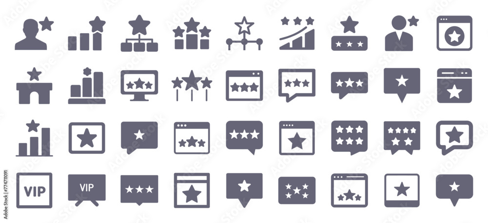 Star rating glyph flat icons. Vector solid pictogram set included icon ...