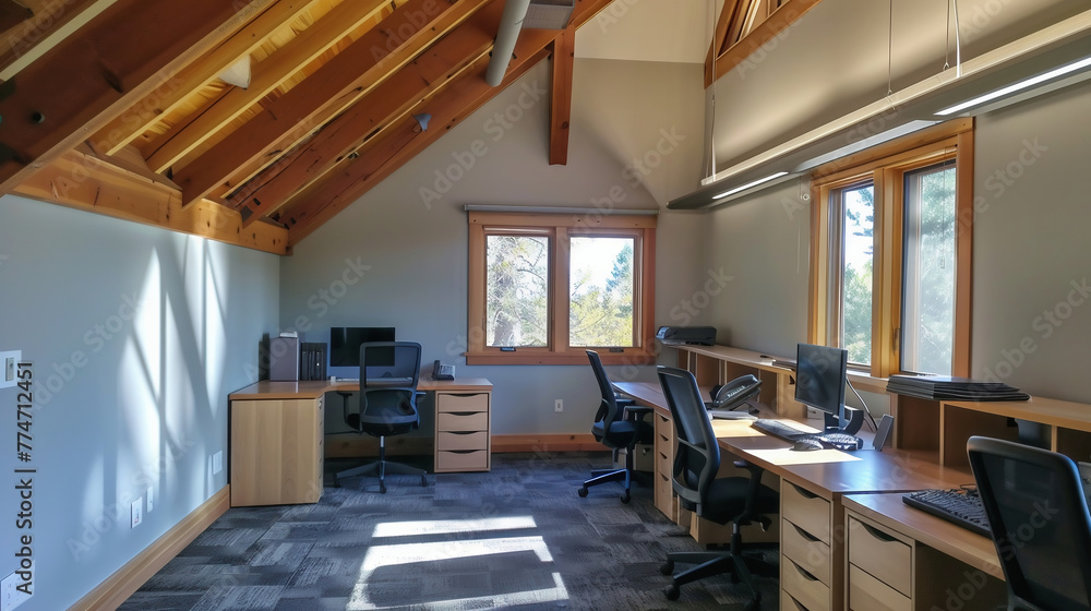 interior of a modern professional office reception area with recessed ...