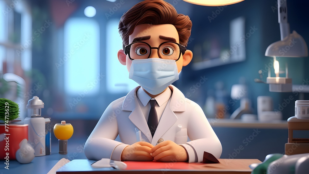 scientist in laboratory，Cartoon doctor or scientist illustration 3D ...