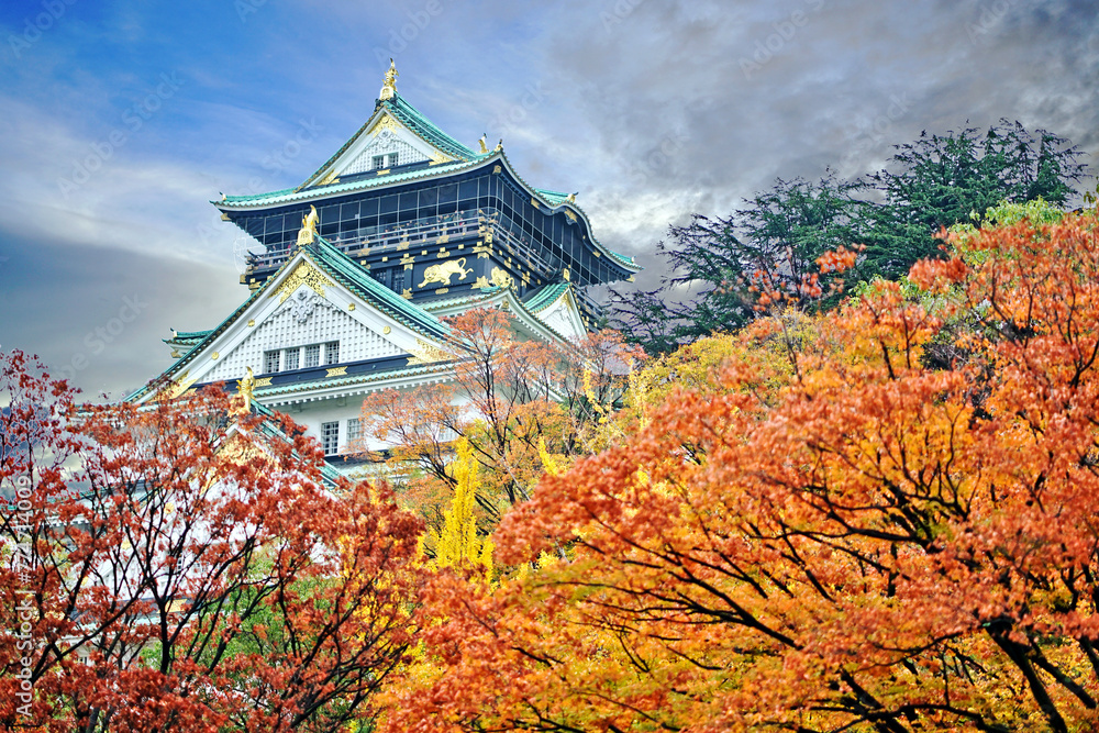 Osaka Castle and autumn leaves changing colors Important landmarks in ...
