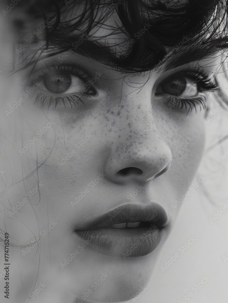 White background, low key black and white centered and symetric photo ...