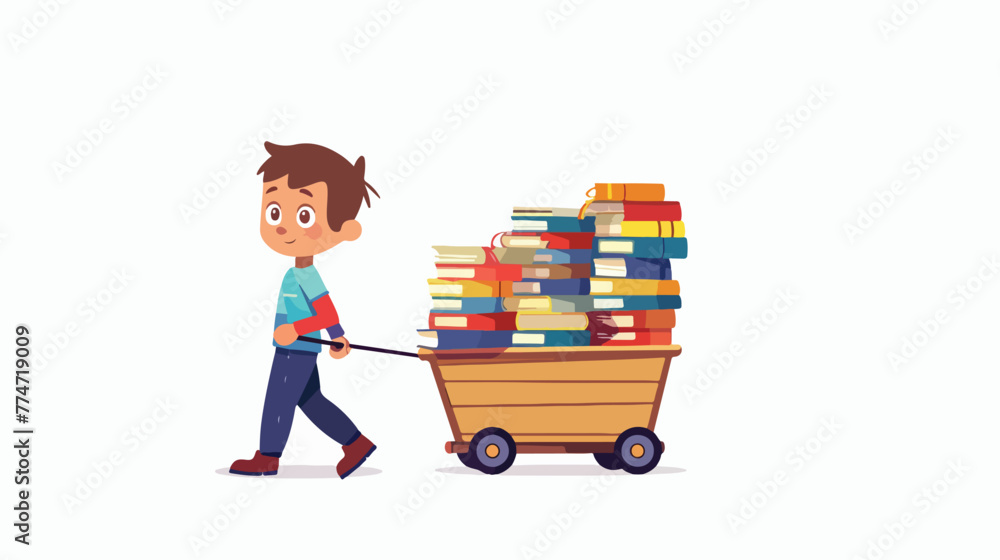 Cartoon little boy pulling wagon cart with pile of bo Stock Vector ...
