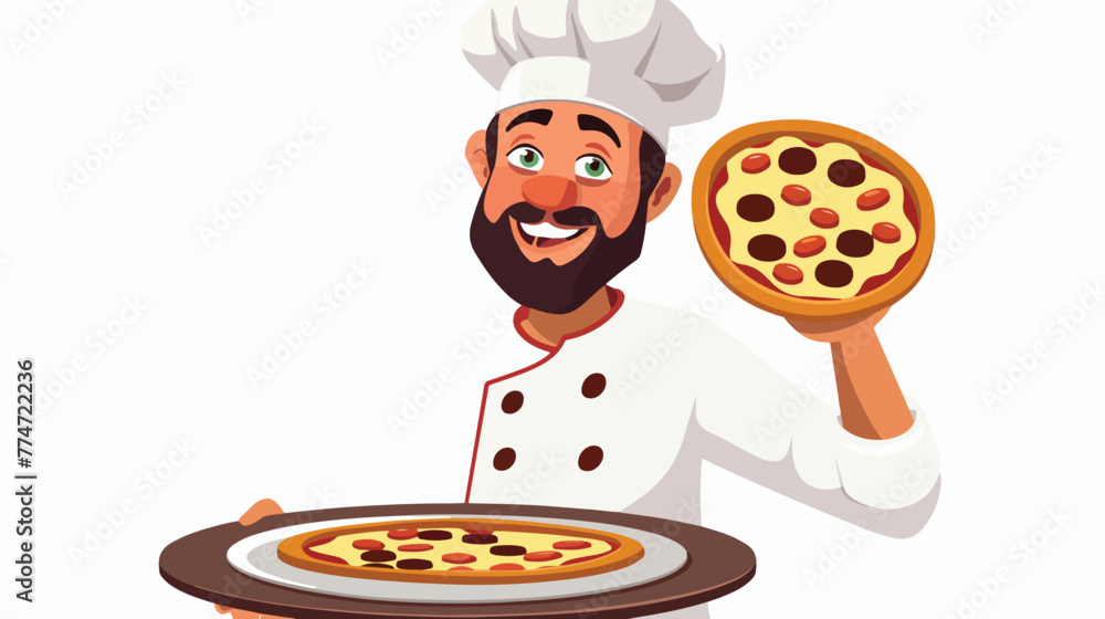 Cartoon pizza chef holding a pizza loading peal Flat Stock Vector ...
