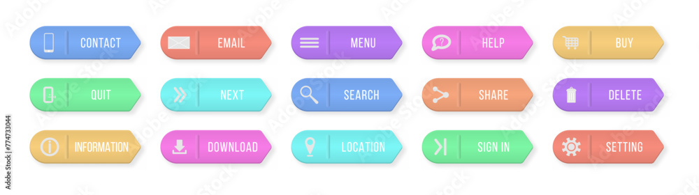 Colored rectangular web buttons contact us isolated on white background ...