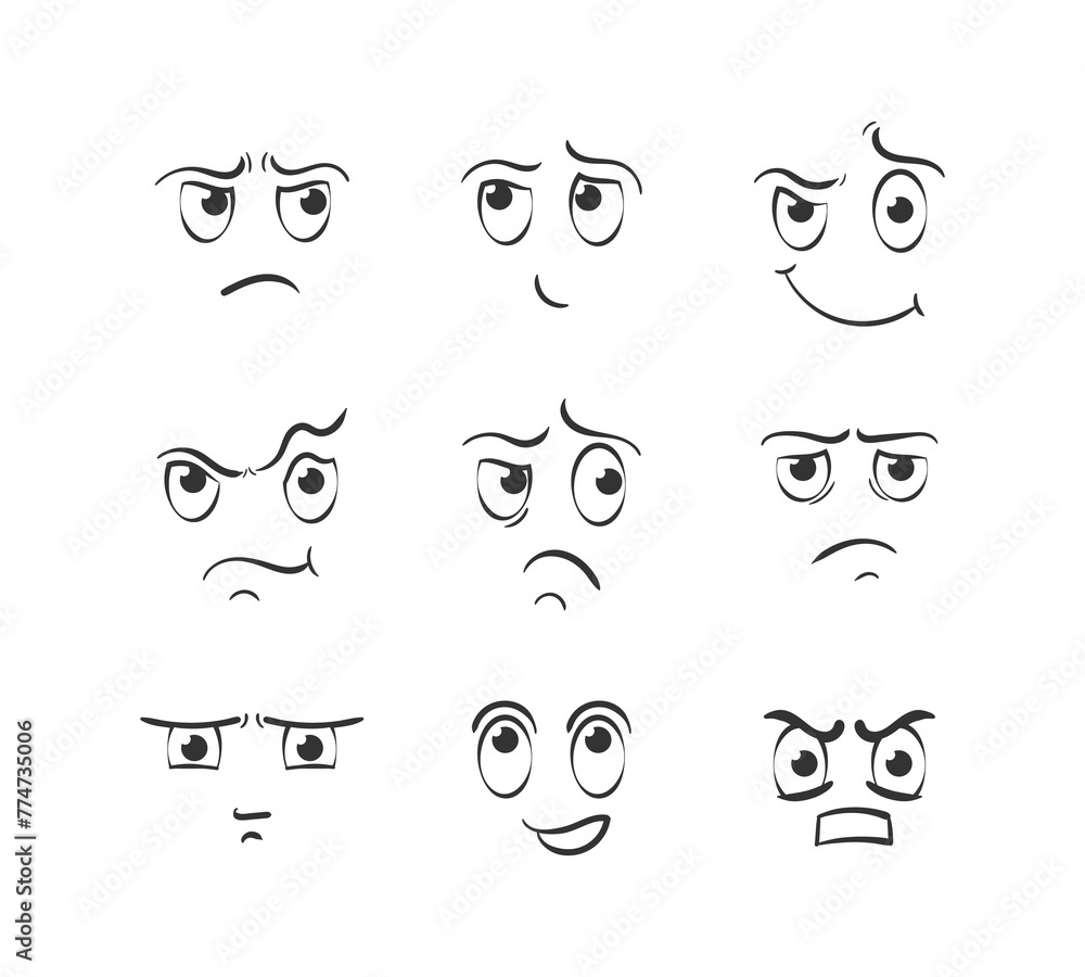 Collection memes.Set of emoticon hand drawn pattern.Different eyes ...