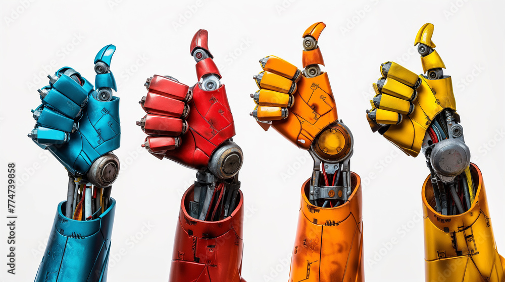 Future is already here. Realistic robotic hand showing thumb up ...