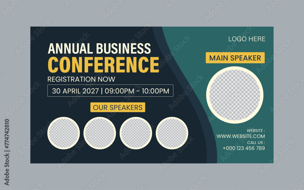 Annual business conference banner flyer template design with soft ...