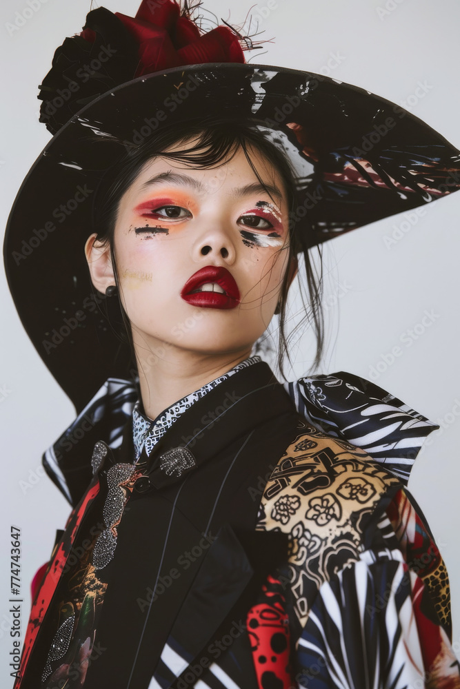 Avant-garde fashion Asian female model. Woman poses in avant-garde ...