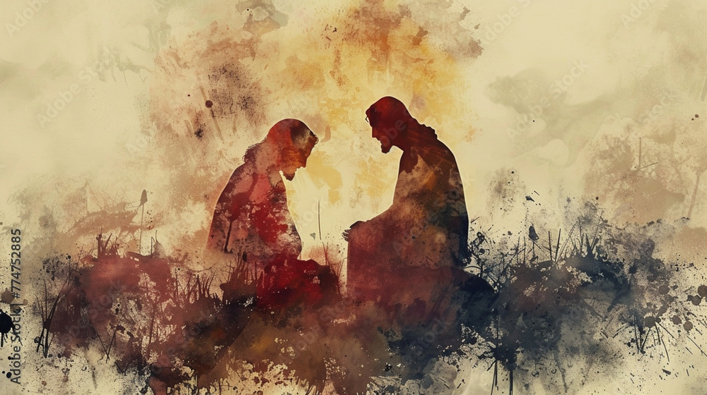 Forgiveness of Jesus with a minimalist digital watercolor photo of him ...