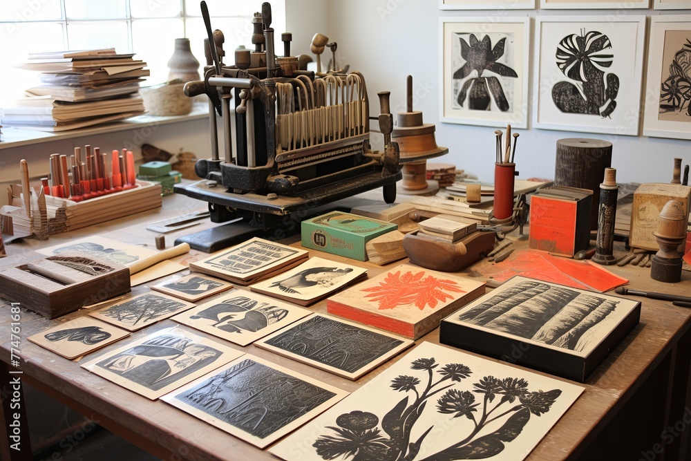 Linocut Tools and Print Blocks: Vintage Art Studio Ideas for Creating ...