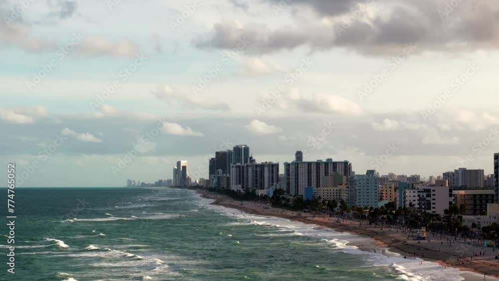 An aerial view of Hollywood Beach, Florida on a sunny day from over the ...