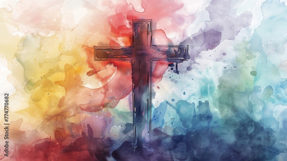 Colorful watercolor cross with abstract hues - Vibrant watercolor ...