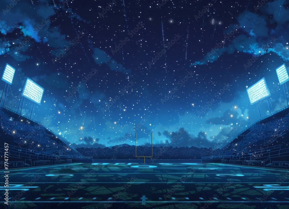 Nighttime Football Stadium under Starry Sky - An empty football stadium ...