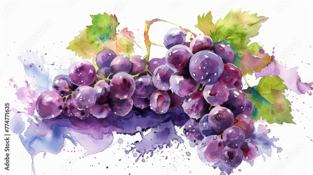 Lush watercolor painting of grape bunches - A vibrant and juicy display ...