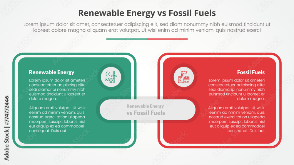 Vetor de renewable energy vs fossil fuels or nonrenewable comparison opposite infographic ...