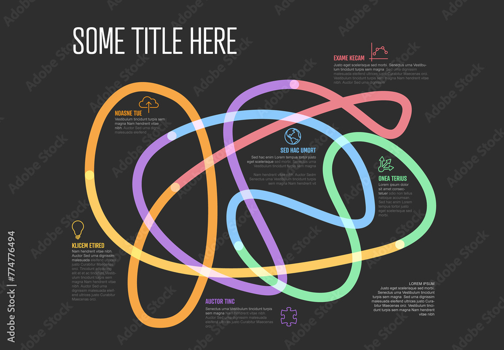 Dark Infographic with colorful swirling curves in big tangle with ...