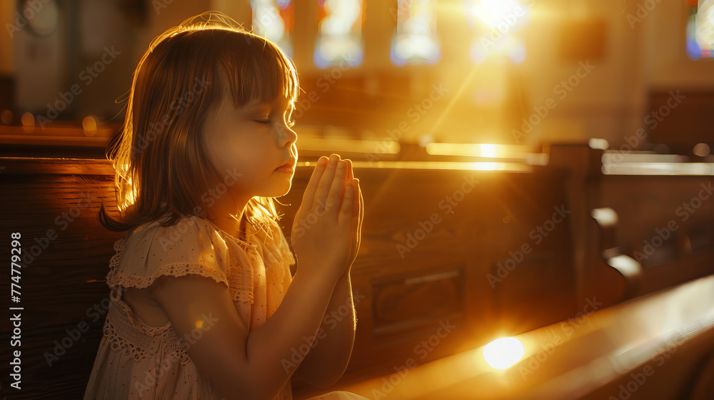 Young baby girl pray in church Christian life crisis prayer to god ...
