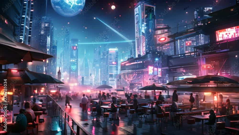 Nightlife at a nightclub in the city. Nightlife concept, A bustling ...