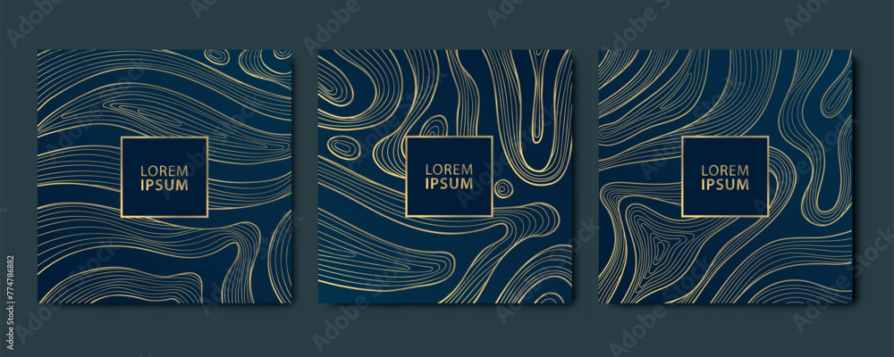 Vector set of gold line ribbons pattern, line organic shapes ...
