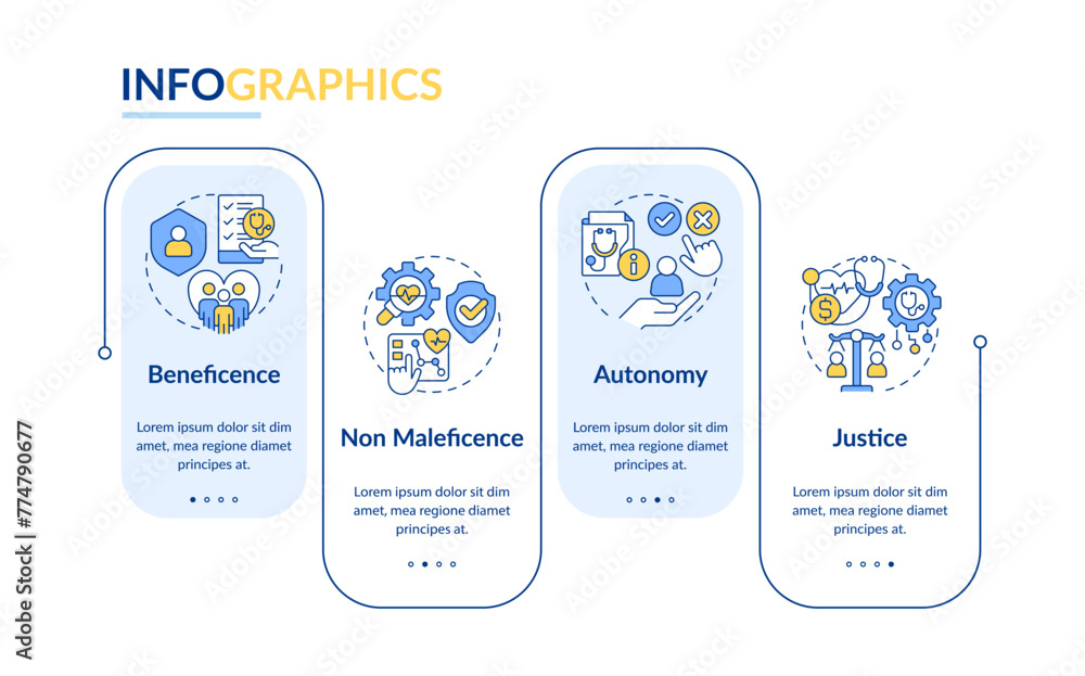 Principles of bioethics blue rectangle infographic template. Data ...