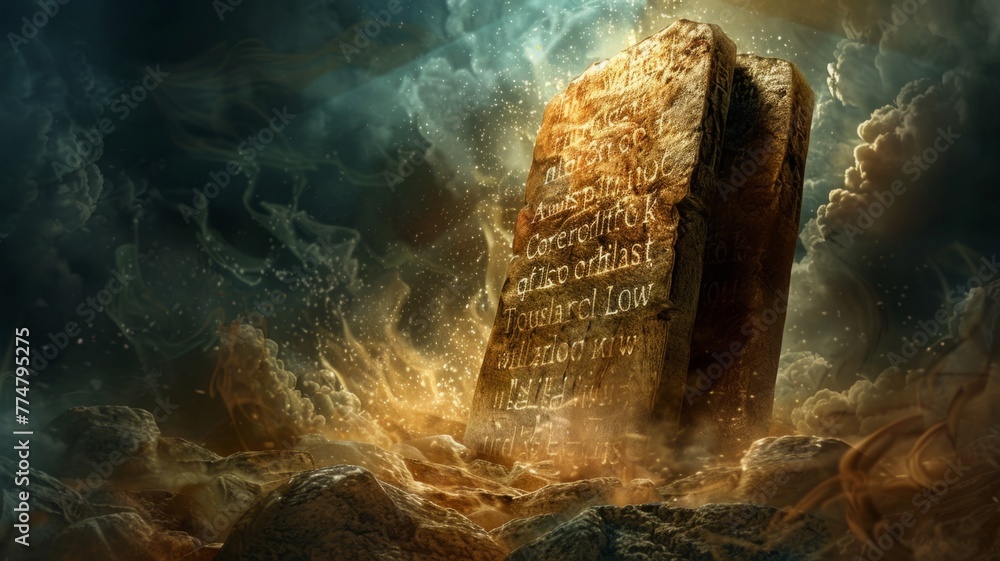 Mystic tablet in celestial storm art - A mystical stone tablet with ...