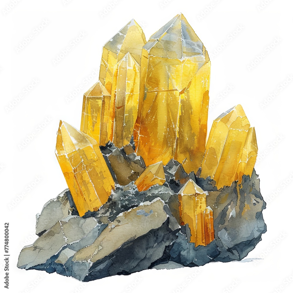 watercolor raw xanthite crytal isolated on white background for clipart ...