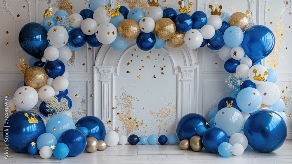 An ornate balloon arch in an elegant room, comprising a sophisticated ...