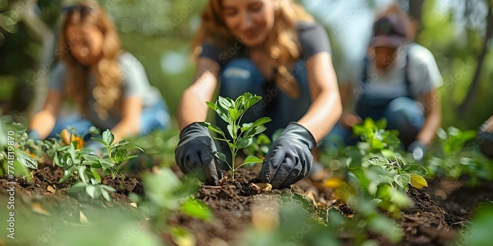 Neighbors planting a community garden together fostering a sense of ...