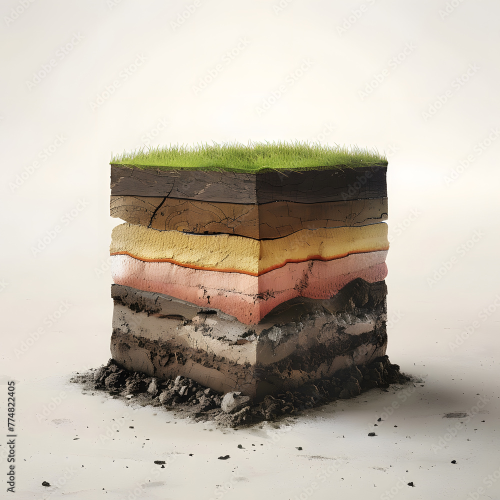 Soil layers. Cross section soil layers. 3D illustration isolated on ...