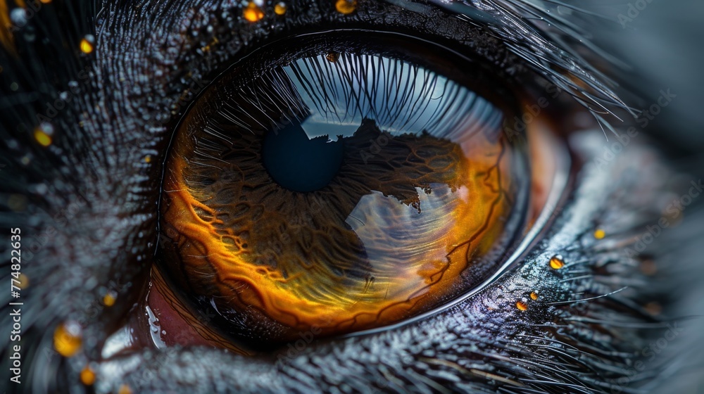 The intricate macro view of a dog's eye reveals the complex structure ...