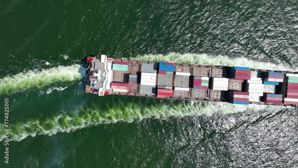 Top view Cargo Container ship the ocean ship carrying container and ...
