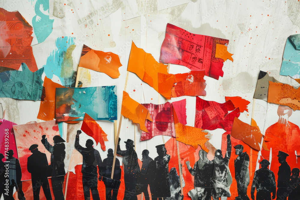 People, collage and creative art made of paper for human rights ...