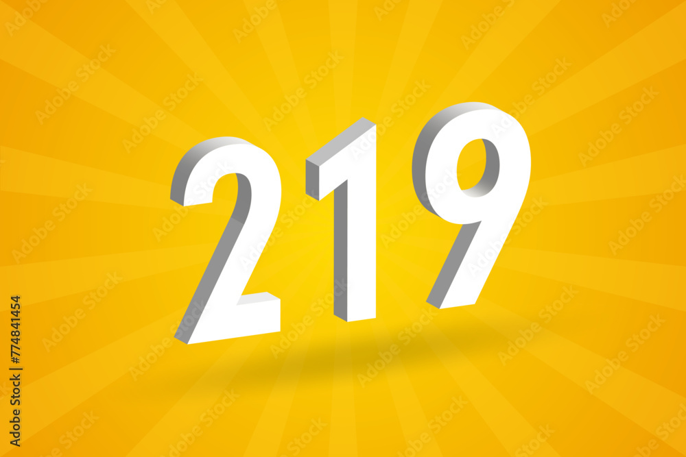 3D 219 number font alphabet. White 3D Number 219 with yellow background ...