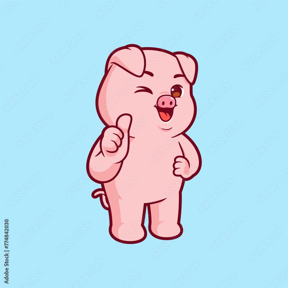 Cute pig standing with thumbs up cartoon vector icon illustration. Flat ...