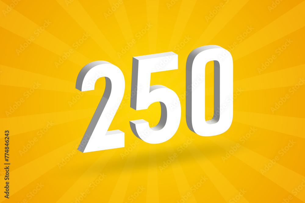 3D 250 number font alphabet. White 3D Number 250 with yellow background ...