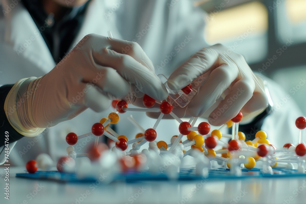 Image showing the hands of a scientist conducting a drug synthesis ...