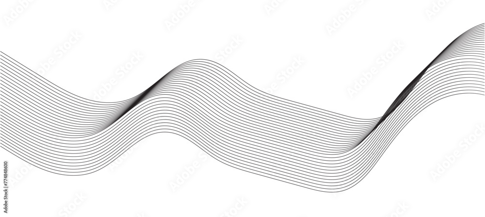 Curved wave lines pattern on white background. Wave striped lines ...
