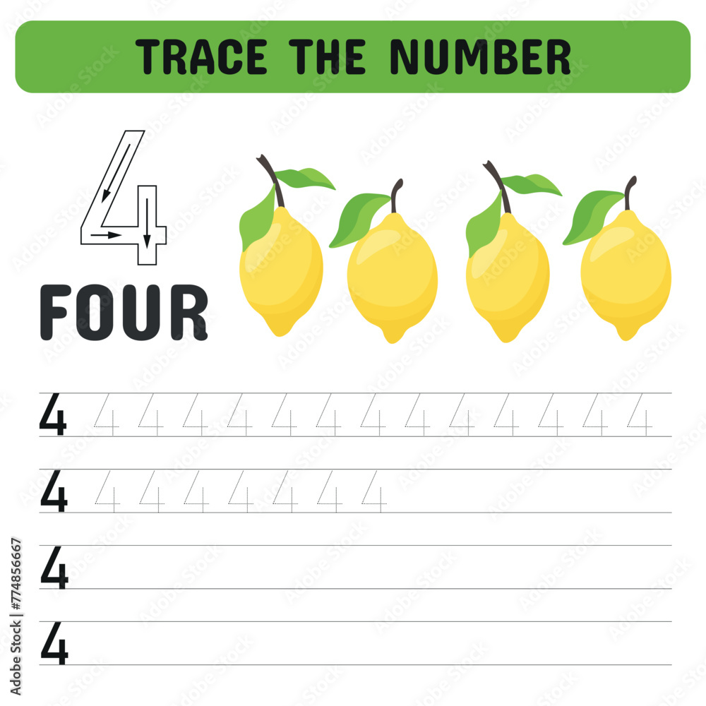 Cards for learning the number 4 with fruits. Cards for kindergarten ...